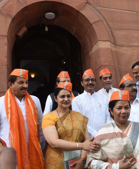 Bjp Mps Seen Wearing Saffron Caps Editorial Stock Photo - Stock Image ...