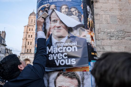 Activists Sticking Posters Emmanuel Macron Campaign Editorial Stock ...