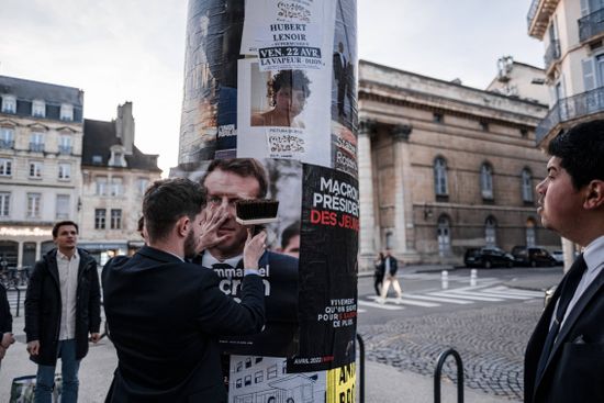 Activists Sticking Posters Emmanuel Macron Campaign Editorial Stock ...