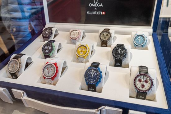 Collection Moonswatch Watches On Display Swatch Editorial Stock Photo ...