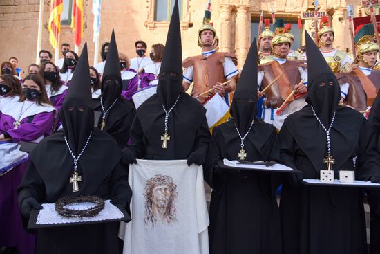 Group Penitents Hoods Carry Symbols Arrest Editorial Stock Photo ...