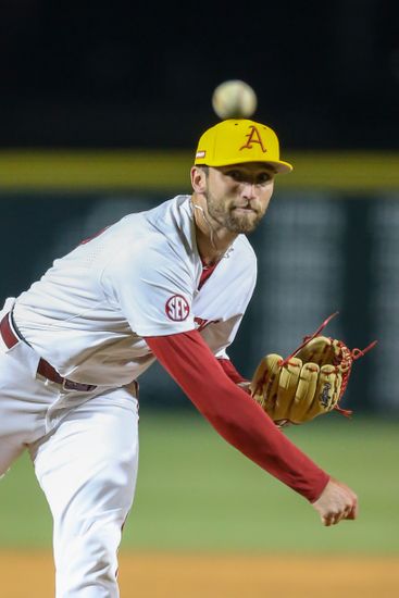 Razorback Pitcher Mark Adamiak 38 Delivers Editorial Stock Photo ...