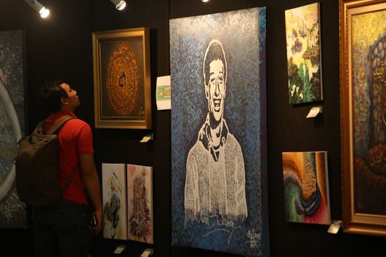 Visitor Observe Contemporary Art Painting Calligraphy Editorial Stock ...