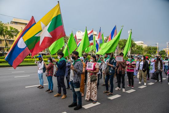 Members Migrant Workers Hold Flags During Editorial Stock Photo - Stock ...