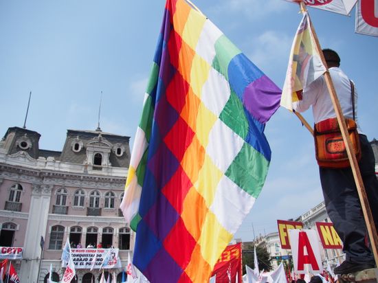 Gigantic Rainbow Color Inca Flag Being Editorial Stock Photo - Stock ...