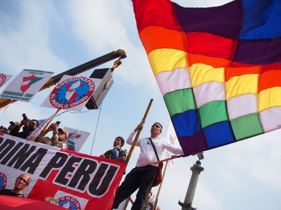 Gigantic Rainbow Color Inca Flag Being Editorial Stock Photo - Stock ...