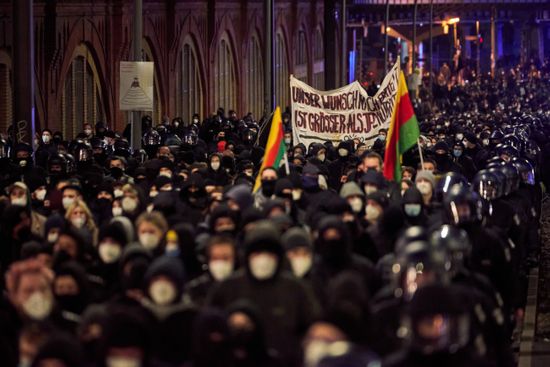 Leftwing Autonomous Groups Demonstrating Berlin Against Editorial Stock ...