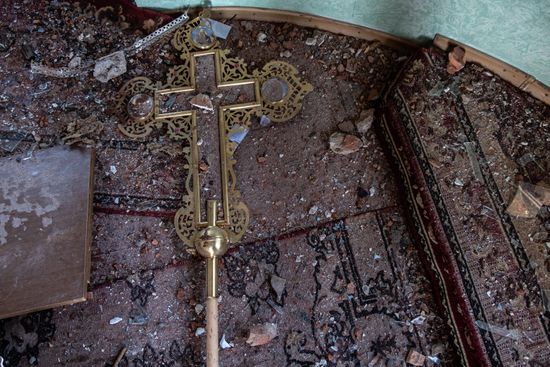 Broken Crucifix Rests Among Debris Destroyed Editorial Stock Photo ...