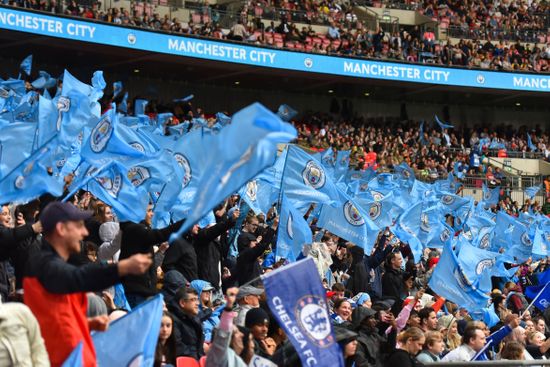 Manchester City Fans Waving Flags During Editorial Stock Photo - Stock ...