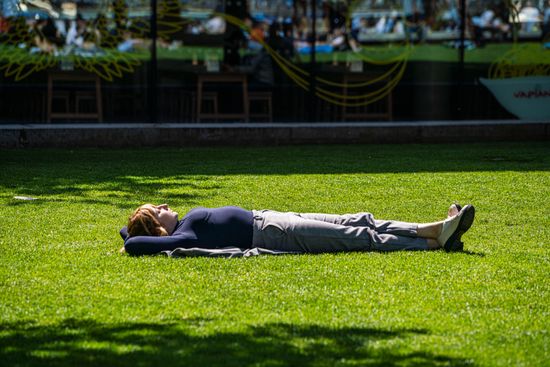 Woman Sunbating Spring Sunshine Potters Field Editorial Stock Photo ...