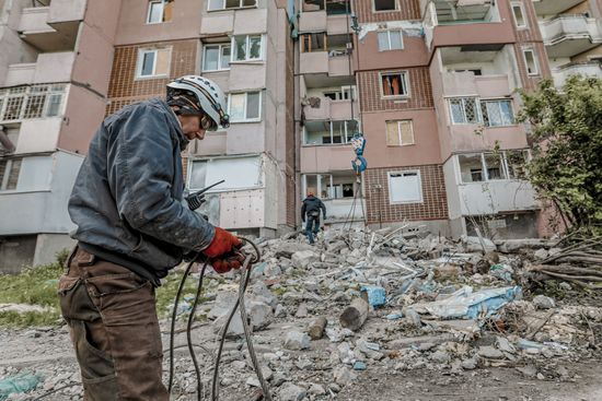 Workers Clean Debris Destroyed Building Zhukovsky Editorial Stock Photo ...