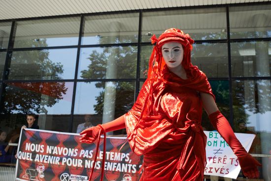 Protester Dressed Red Symbolize Urgency Act Editorial Stock Photo ...