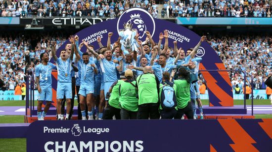 Manchester City Lift Premier League Trophy Editorial Stock Photo ...