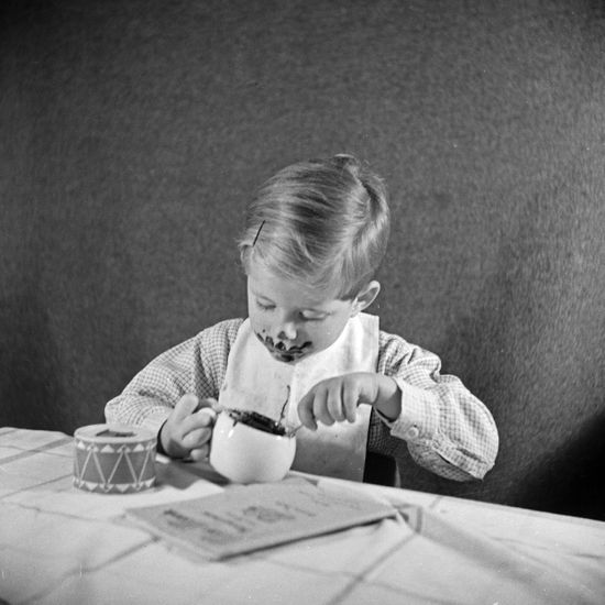 Little Boy Eating Chocolate Pudding Totally Editorial Stock Photo ...