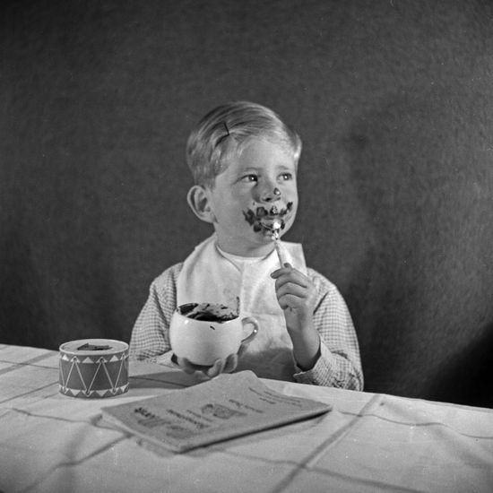 Little Boy Eating Chocolate Pudding Totally Editorial Stock Photo ...
