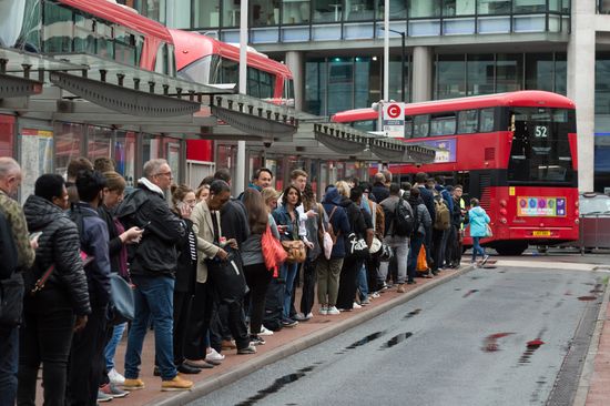 Commuters Form Large Queues Buses Outside Editorial Stock Photo - Stock ...