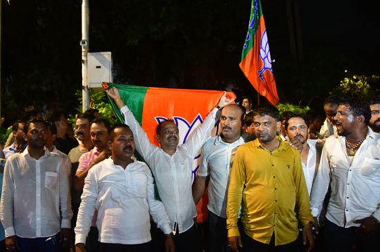 Bjp Workers Celebrate Outside Vidhan Bhavan Editorial Stock Photo ...