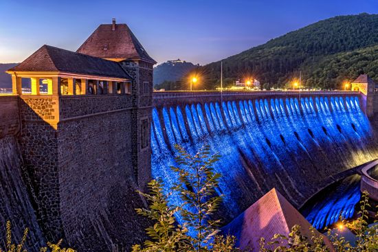 Dam Evening Light Illuminated Blue Dam Editorial Stock Photo - Stock ...