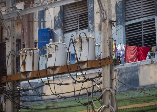 Electrical Installations Near Building Havana Cuba Editorial Stock ...