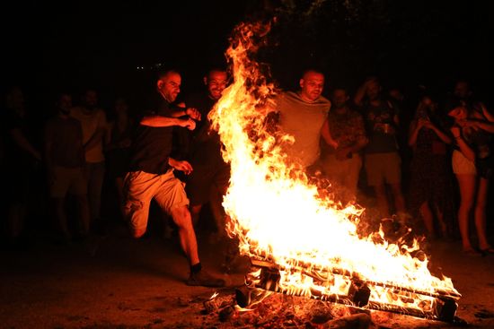 Two Revellers Run Jump Over Bonfire Editorial Stock Photo - Stock Image ...