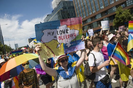 People Hold Rainbow Flags Placards During Editorial Stock Photo - Stock ...