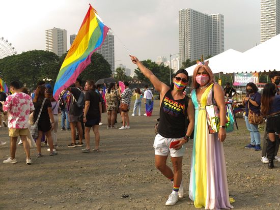 Lgbtq Couple Pose Rainbow Flag Ccp Editorial Stock Photo - Stock Image ...