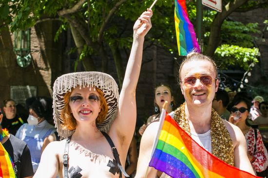 Parade Attendees Wave Pride Flags During Editorial Stock Photo Stock