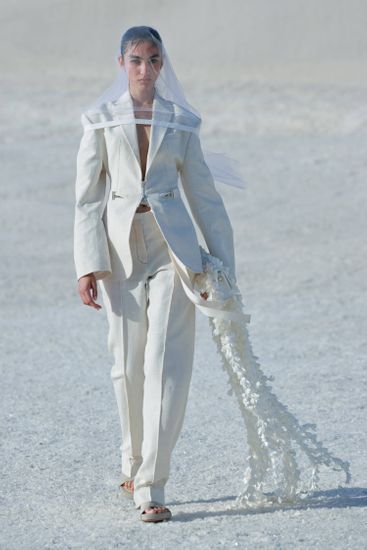 Model Walking Runway Paper Jacquemus Fashion Editorial Stock Photo ...
