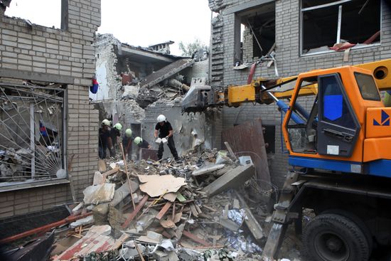 Rescuers Remove Rubble After Russian Missile Editorial Stock Photo ...