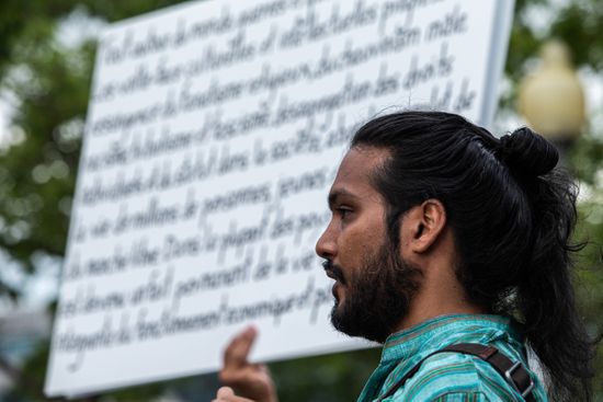 Demonstrator Stands Front Placard During Rally Editorial Stock Photo ...