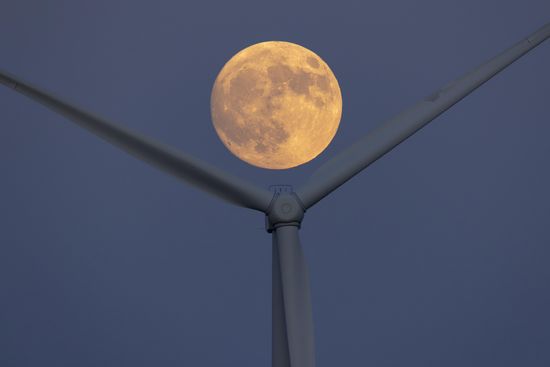 Wind Turbine Moon Full Moon Supermoon Editorial Stock Photo - Stock Image | Shutterstock