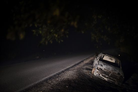 Charred Car Wildfire Burns Near Village Editorial Stock Photo - Stock ...