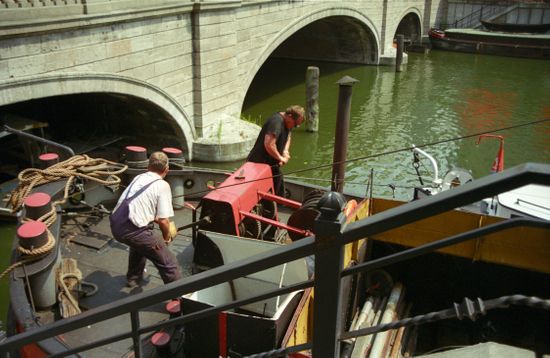 Barge Boatmen Working On Barge On Editorial Stock Photo - Stock Image ...