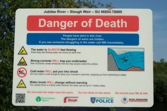 Danger Death Signs Next Weir On Editorial Stock Photo - Stock Image ...