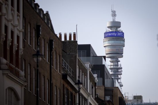 Bt Tower Screen Shows 38 Degrees Editorial Stock Photo - Stock Image ...