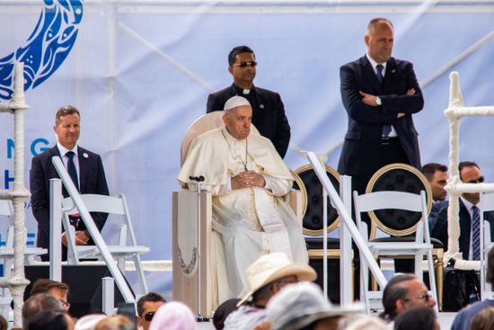 Pope Francis Sits After Arriving Maskwacis Editorial Stock Photo ...