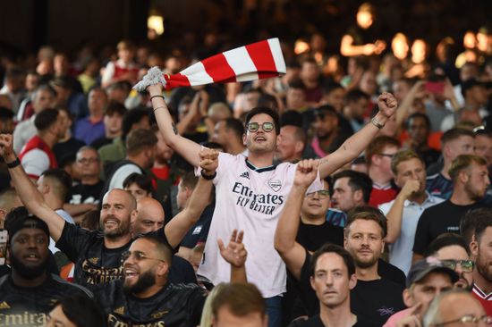 Supporters Arsenal Cheer Stands Ahead English Editorial Stock Photo ...
