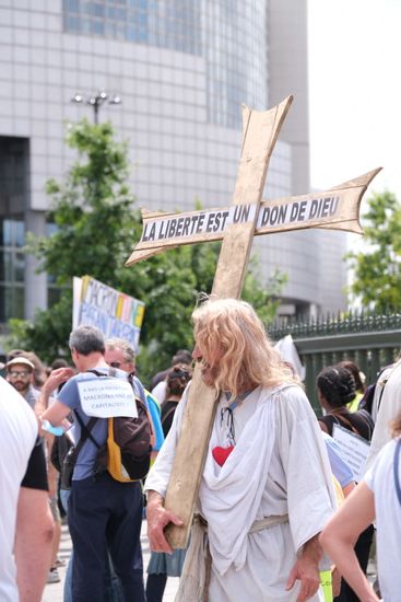Protestor Dressed Jesus Christ Holds Wooden Editorial Stock Photo ...