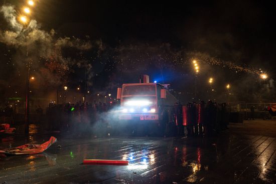 Firework Seen Over Police Water Canon Editorial Stock Photo - Stock ...