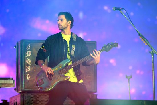 Coldplay Bassist Guy Berryman During Coldplay Editorial Stock Photo ...