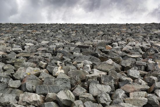 Dreary Dam Wall Boulders Below Dramatic Editorial Stock Photo - Stock ...