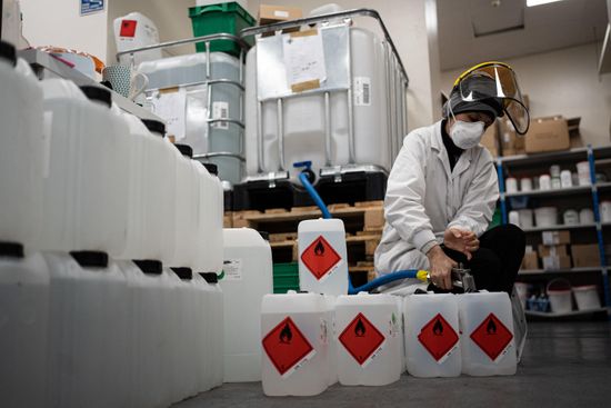 Preparer Puts Hydroalcoholic Gel Tanks Delpech Editorial Stock Photo ...