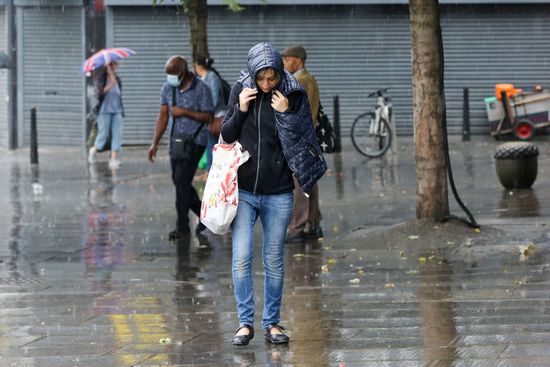 Woman Covers Herself Jacket Protect Herself Editorial Stock Photo ...