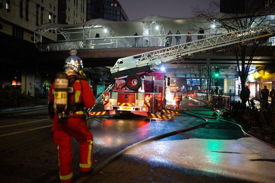 Fire Fighters Work Scene Fire Near Editorial Stock Photo - Stock Image ...