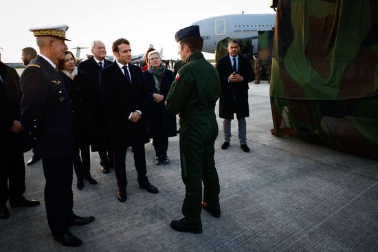 French President Emmanuel Macron Reviews Troops Editorial Stock Photo ...