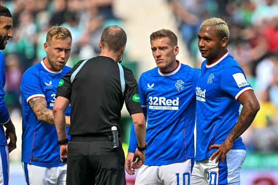 Red Card Rangers Players Surround Referee Editorial Stock Photo - Stock ...