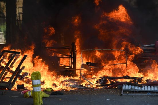 Protesters Set Fire Barricade During Gathering Editorial Stock Photo ...