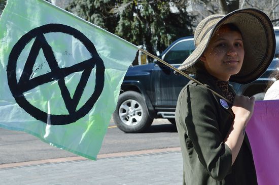Demonstrator Displays Symbol Group Extinction Rebellion Editorial Stock ...