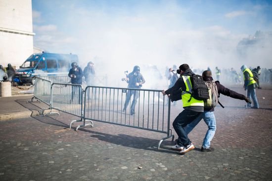 Protesters Throw Projectiles Use Shield On Editorial Stock Photo ...