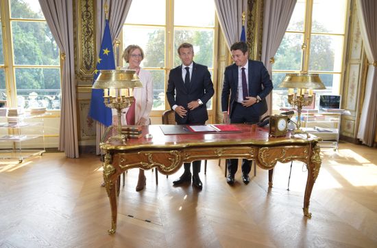 French President Emmanuel Macron C Signs Editorial Stock Photo - Stock ...